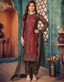 Brown Net Pant Suit Brown Embroidery Work DF-2400-2414 – Arabic attire
