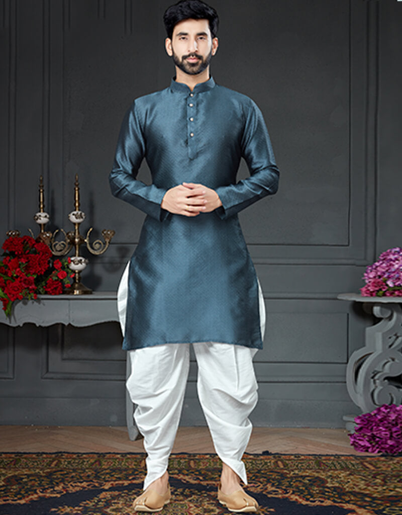 Gray Kurta Silk With Woven Dhoti Gray Plain – Arabic attire