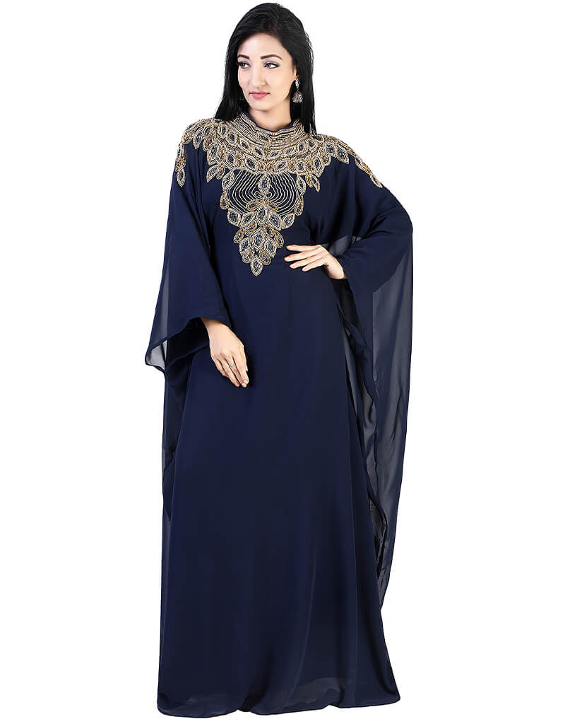 Modest Blue Georgette Hand Zari Embroidery Farasha Farasha, Blue ...