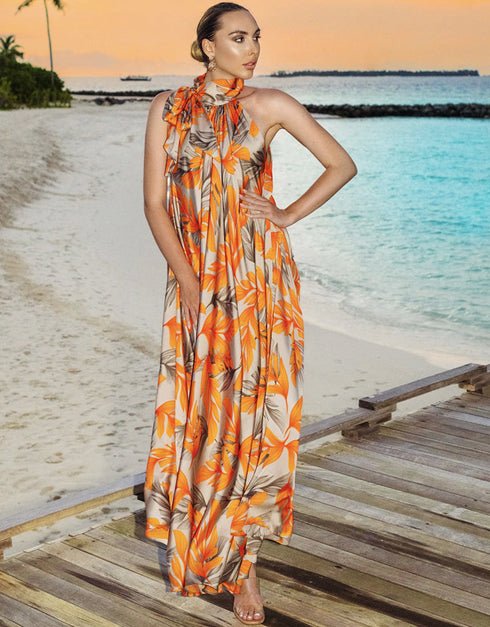 Carrot Orange Heavy Designer Heavy Fency Maxi Dress Orange Digital ...
