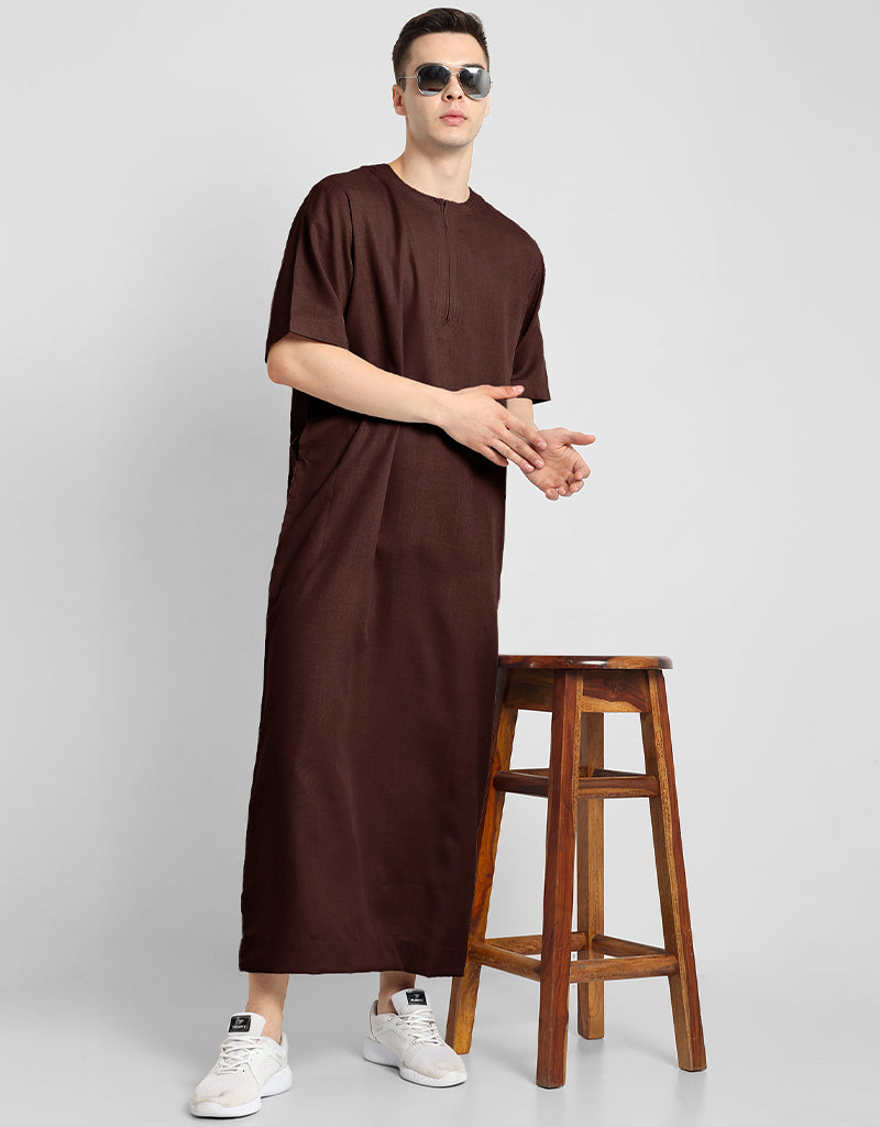 Brown Thobes Cotton Blend Plain Solid Work Brown Plain Solid Work ...