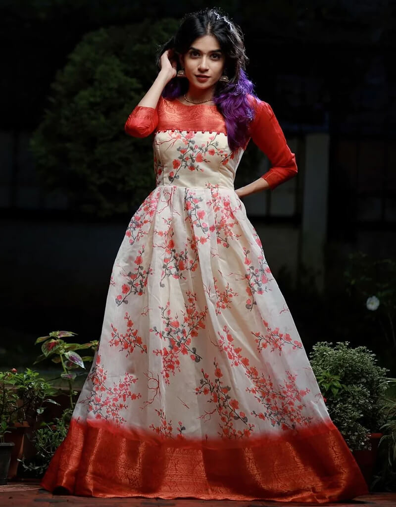 Red Red Color Digital Printed Soft Cotton Gown Red Digital Printed Work ...