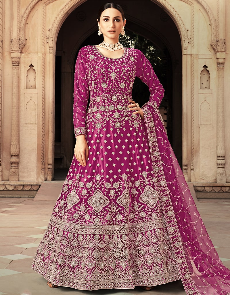Purple Anarkali style Anarkali Semi-Stitched Suits Salwar Kameez in ...