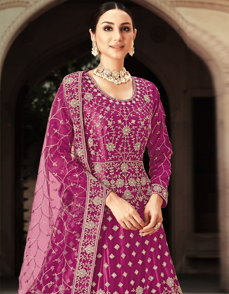 Purple Anarkali style Anarkali Semi-Stitched Suits Salwar Kameez in ...