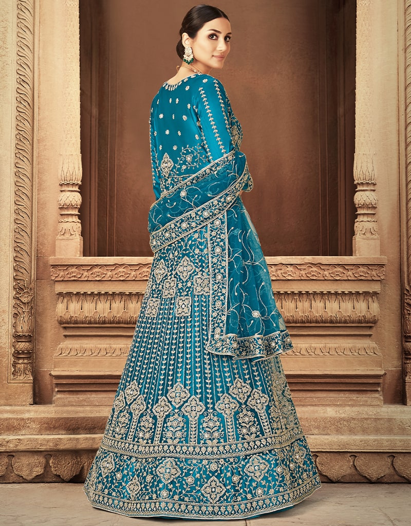 Sky Blue Anarkali style Anarkali Semi-Stitched Suits Salwar Kameez in ...