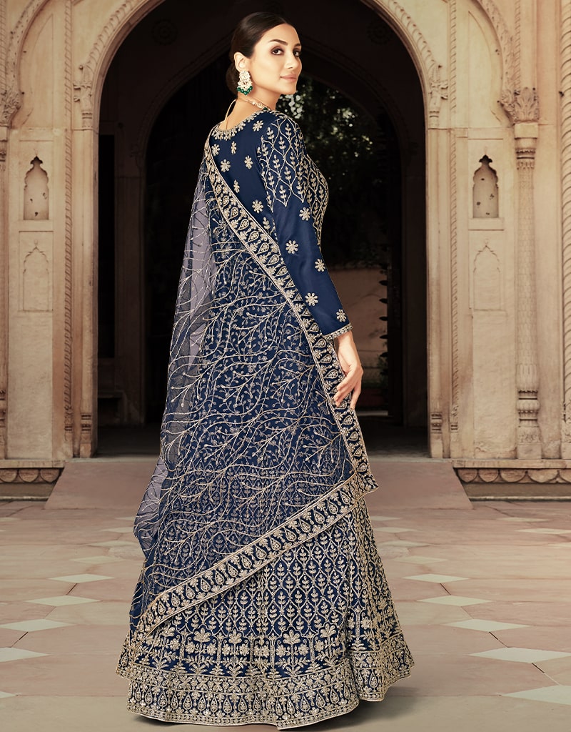 Blue Anarkali style Anarkali Semi-Stitched Suits Salwar Kameez in Heavy ...