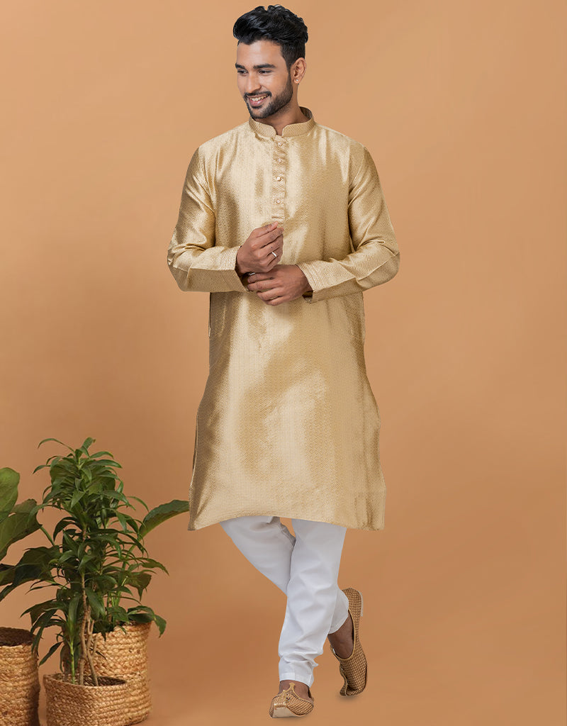 Readymade Men's Kurta Pyjama Light Chiku Kurta Silk Churidar Brown ...