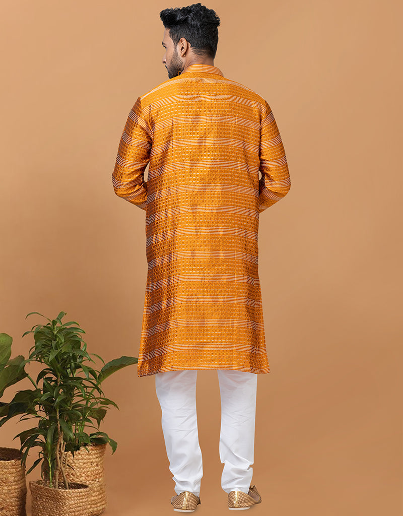 Readymade Men's Kurta Pyjama Mustard Kurta Silk Churidar Yellow ...