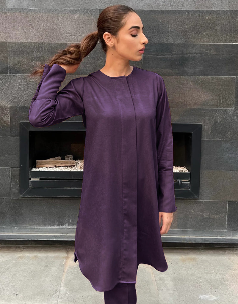 Purple Nirvana Silk Pant Shirt Purple Plain Work – Arabic attire