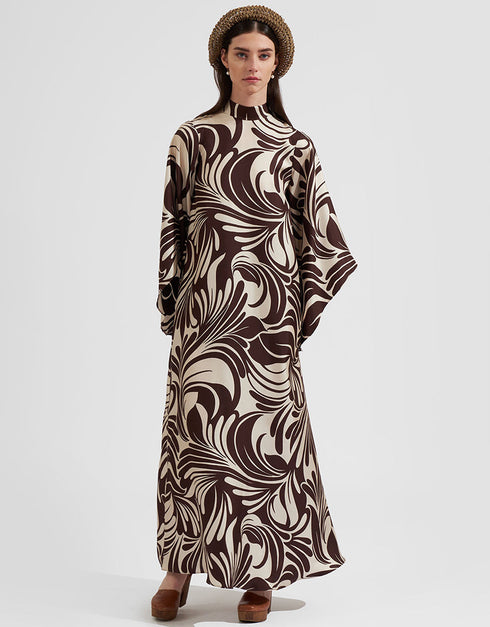 Woody Brown Heavy Designer Heavy Fency Maxi Dress Brown Digital Printed ...