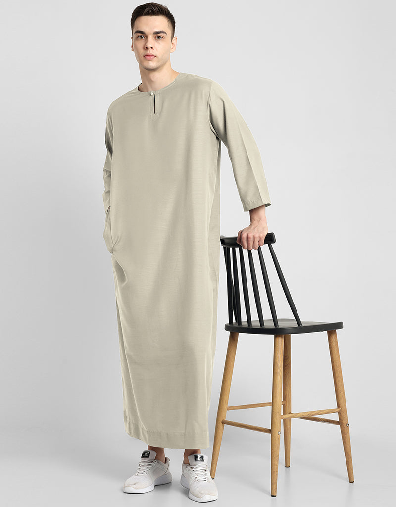 Beige Thobes Cotton Blend Plain Solid Work Beige Plain Solid Work ...