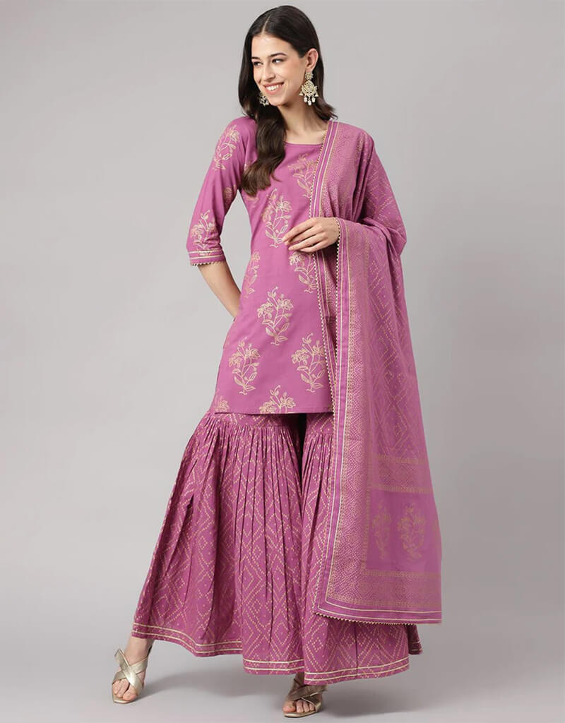 Turkish Rose Pure Cotton Straight Sharara Rose Pink Foil Print – Arabic ...