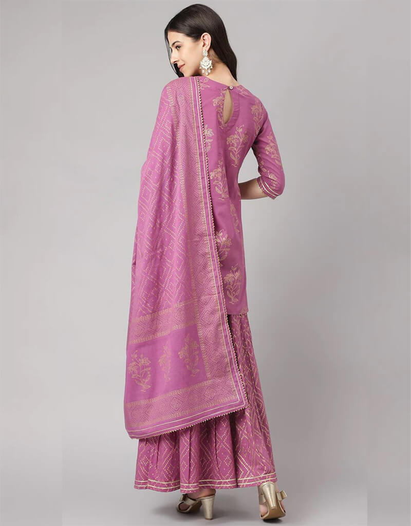 Turkish Rose Pure Cotton Straight Sharara Rose Pink Foil Print – Arabic ...