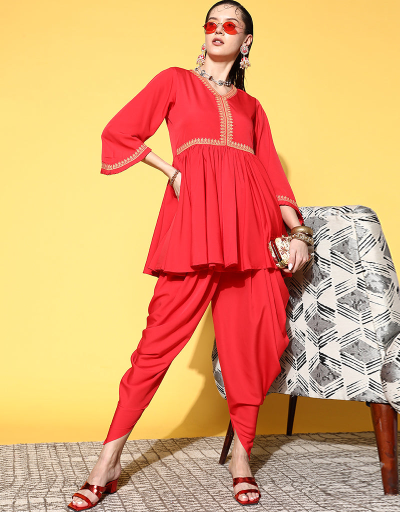 Red Crepe Suit Patiyala Red Solid – Arabic attire