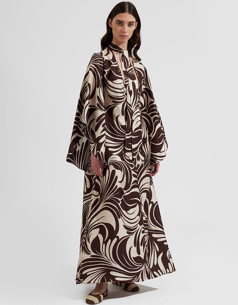Woody Brown Heavy Designer Heavy Fency Maxi Dress Brown Digital Printed ...