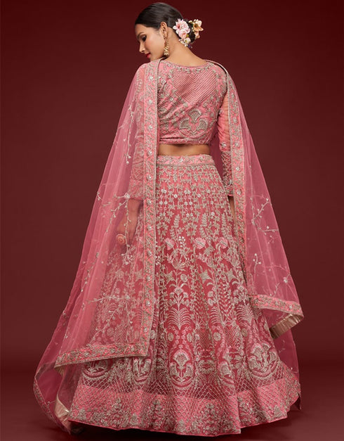 Fantasy Rose Soft Net Lehenga Choli Rose Pink Thread, Badla, Glitter ...