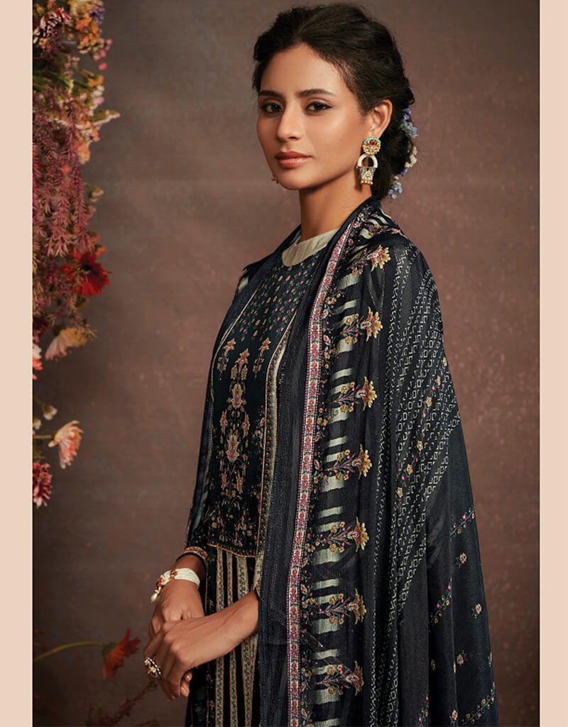 Mirage Pure Cotton Satin Pant Suit Black Muqayyash Work ST-9064 ...