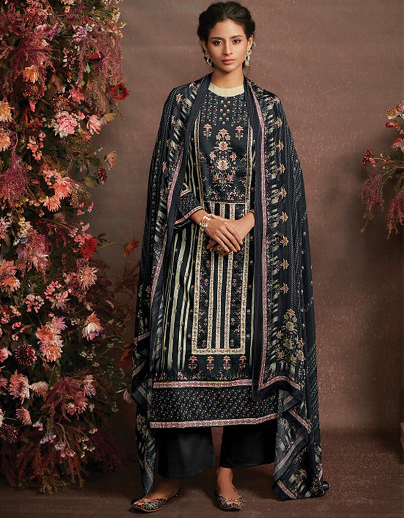 Mirage Pure Cotton Satin Pant Suit Black Muqayyash Work ST-9064 ...