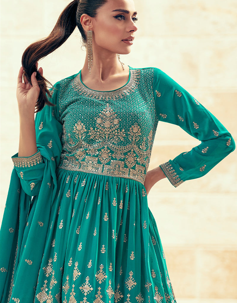 Garb Party Wear Designer Gharara Suits Pair With Dupatta In Rama ...