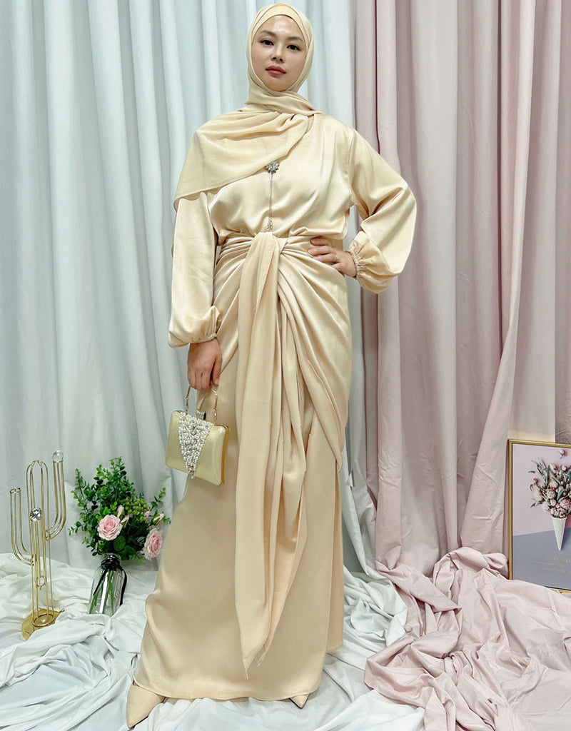 Latest 2 Piece Silky Satin Abaya For Women – Arabic attire