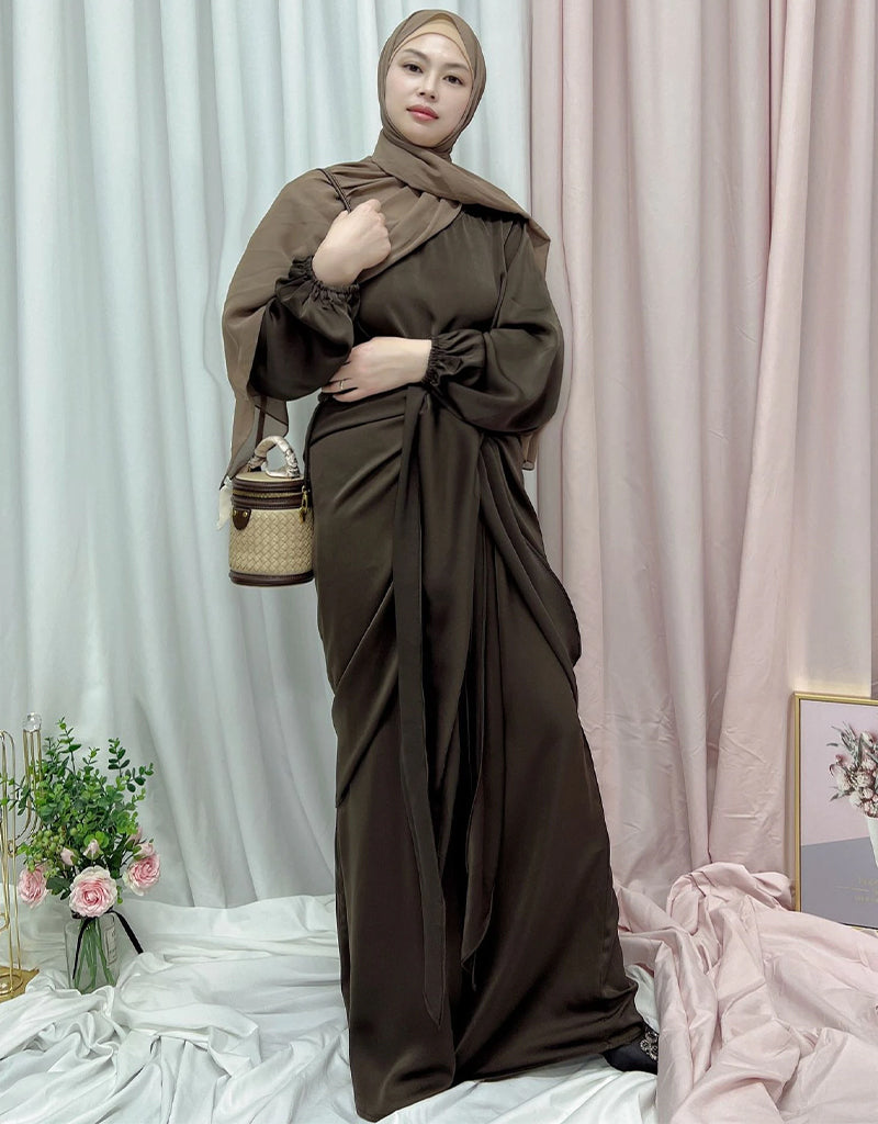 Latest 2 Piece Silky Satin Abaya For Women – Arabic attire