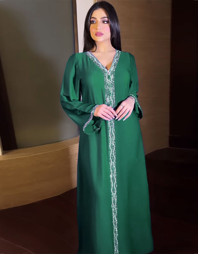 Diamonds Jalabiya Long Arabic Dress Evening Party Gown – Arabic attire