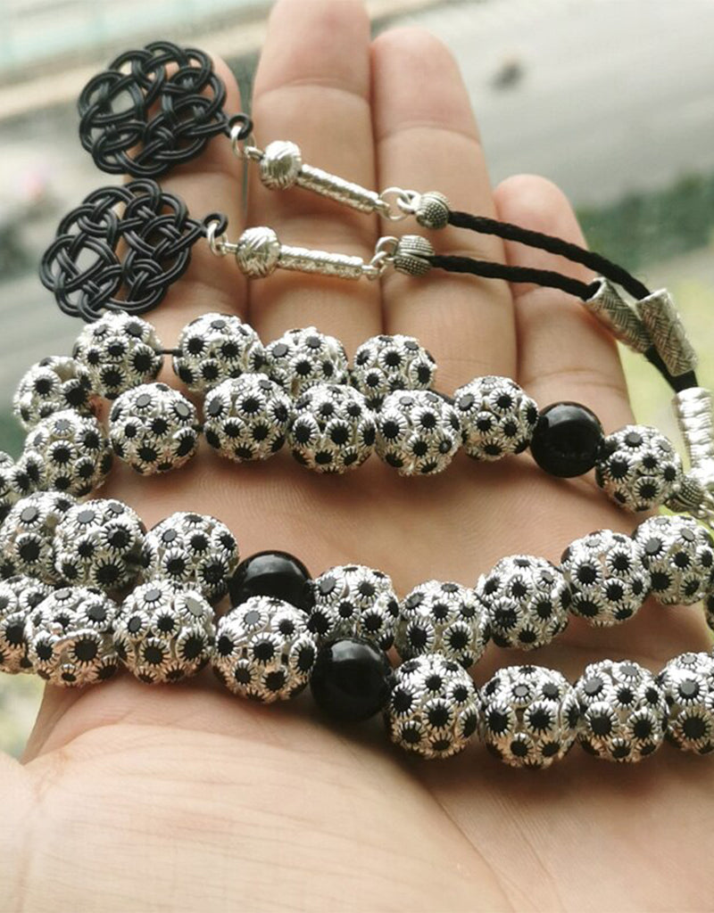 Luxury Tasbih black&silvers bead beinlaid zircon stone islamic handmad ...