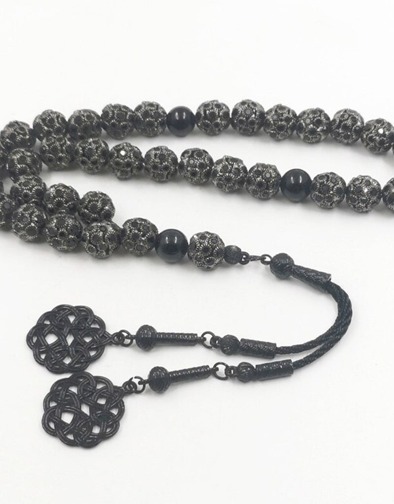 Luxury Tasbih black&silvers bead beinlaid zircon stone islamic handmad ...