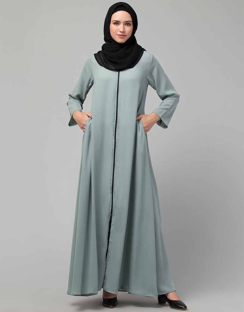 Islamic Sage Front open with Zip Daily wear Basic Abaya – Arabic attire