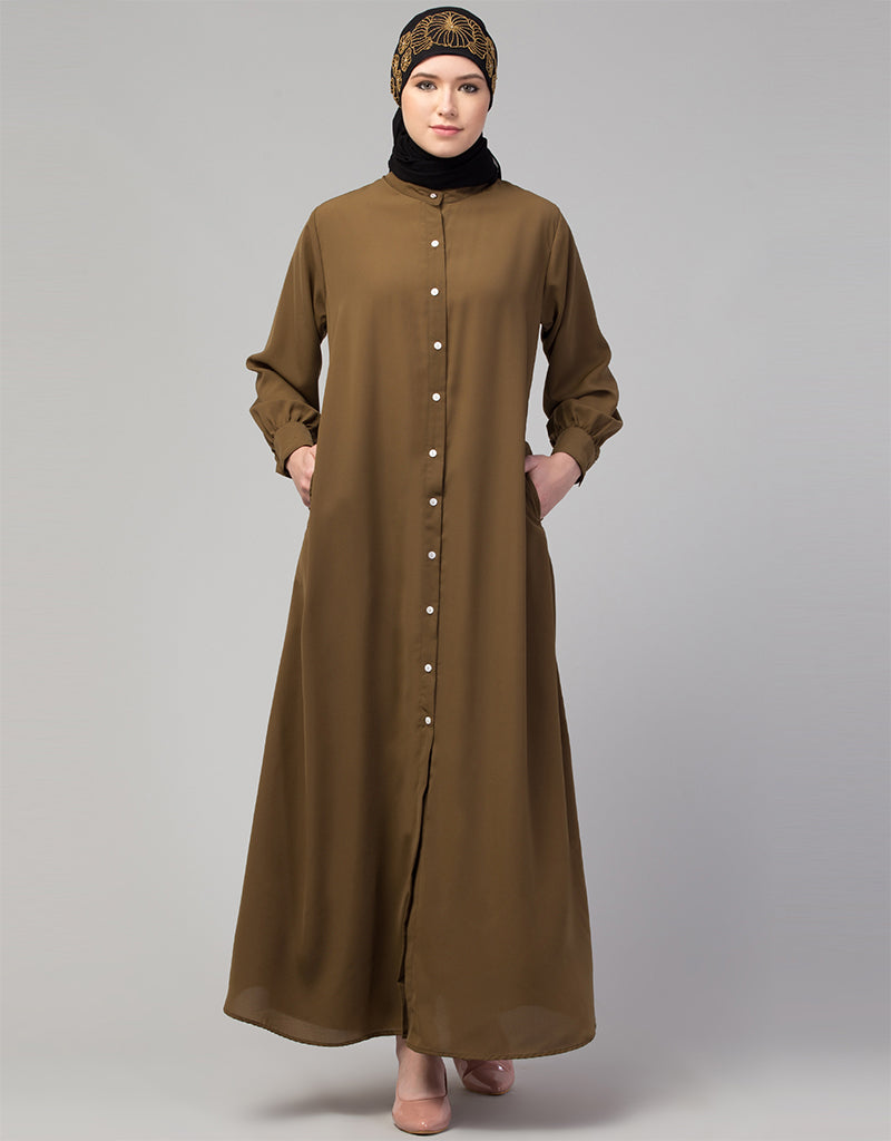 Islamic Front-open abaya with cuffs for everyday wear In Color Gold ...