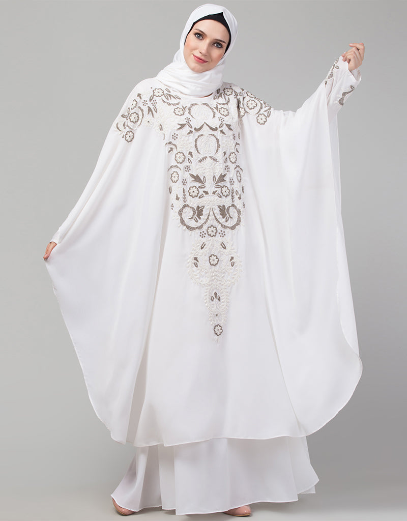 Arabic White matt Nida Golden Embroidery Abaya – Arabic attire