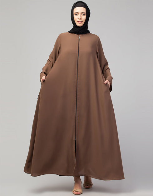 Modest Daily Abaya with Detachable Zipper In the Color Brown Front Open ...