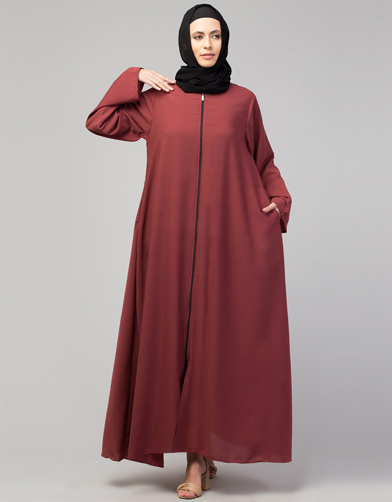 Islamic Simple Abaya with Front Closure for Everyday Use In the Shade Rust Front Open, Plain ...