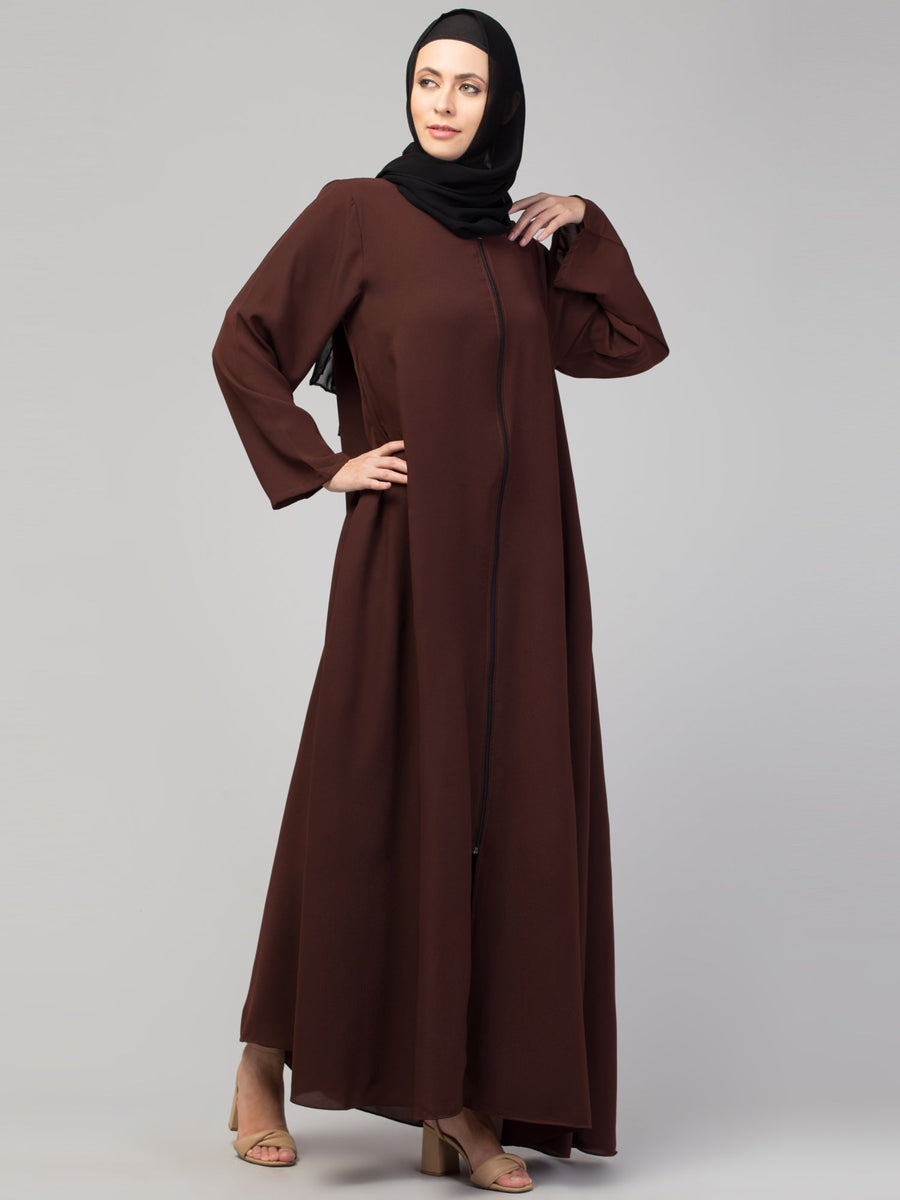 Women Basic Abaya with Long Sleeves and Front Zipper In the Shade of ...