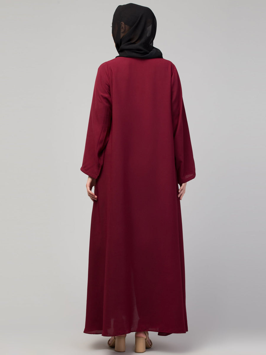 Muslimah Basic Abaya with Zipper for Everyday Life In the Color Maroon ...
