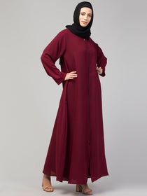 Muslimah Basic Abaya with Zipper for Everyday Life In the Color Maroon Front Open, Plain, Matt ...