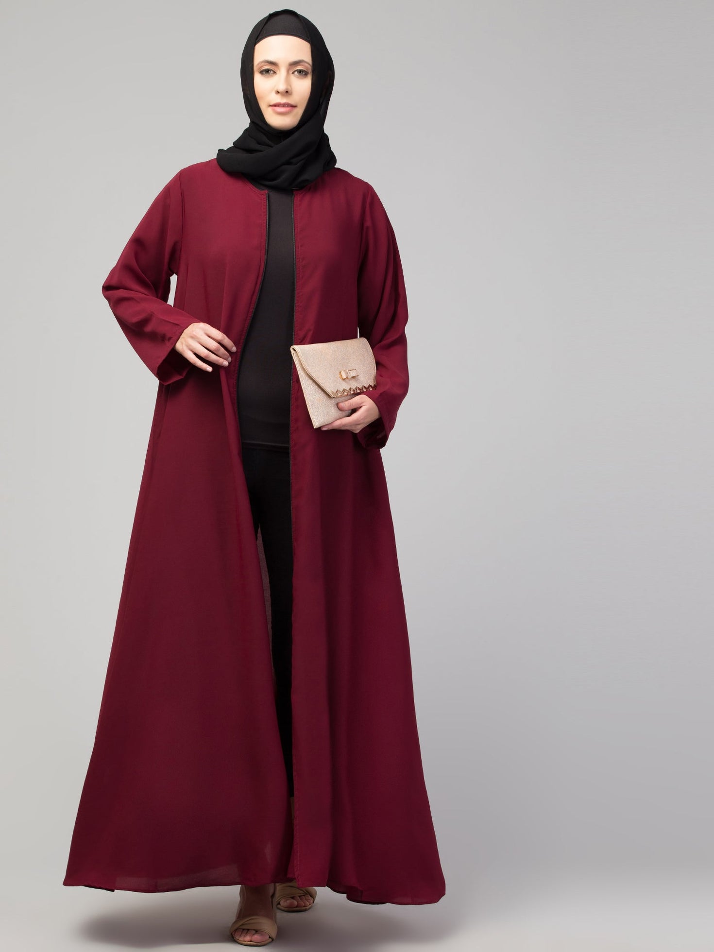 Muslimah Basic Abaya with Zipper for Everyday Life In the Color Maroon ...