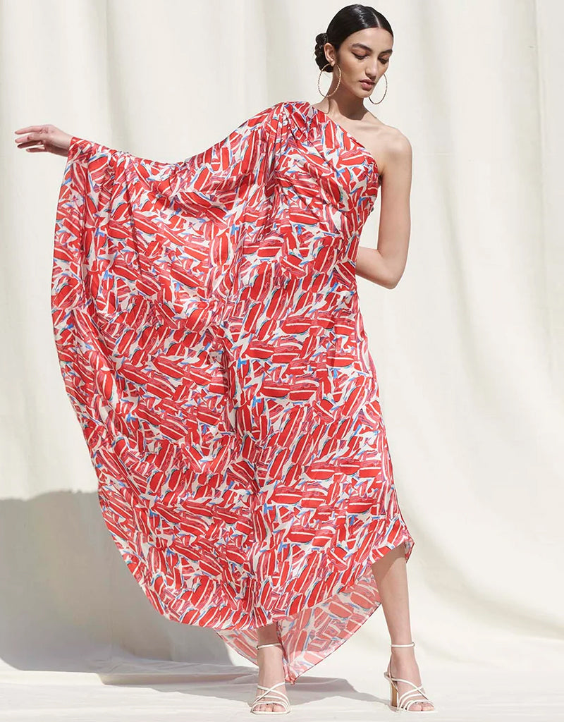 Red Off Shoulder Kaftan Red Mix Printed Color – Arabic attire