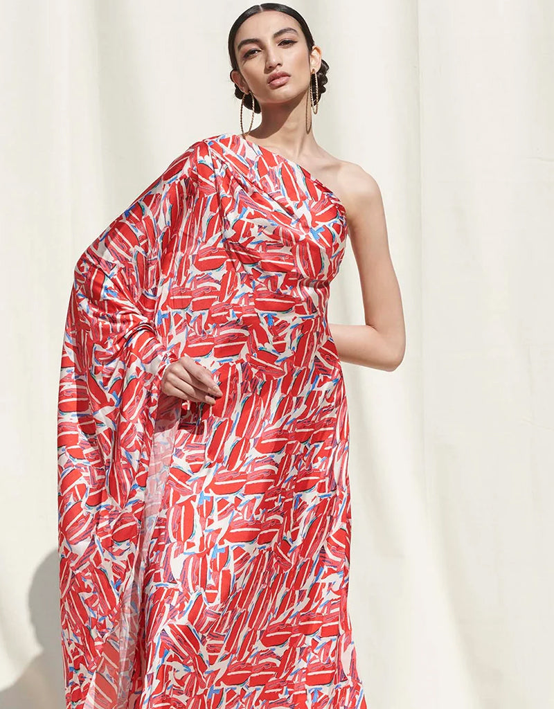 Red Off Shoulder Kaftan Red Mix Printed Color – Arabic attire