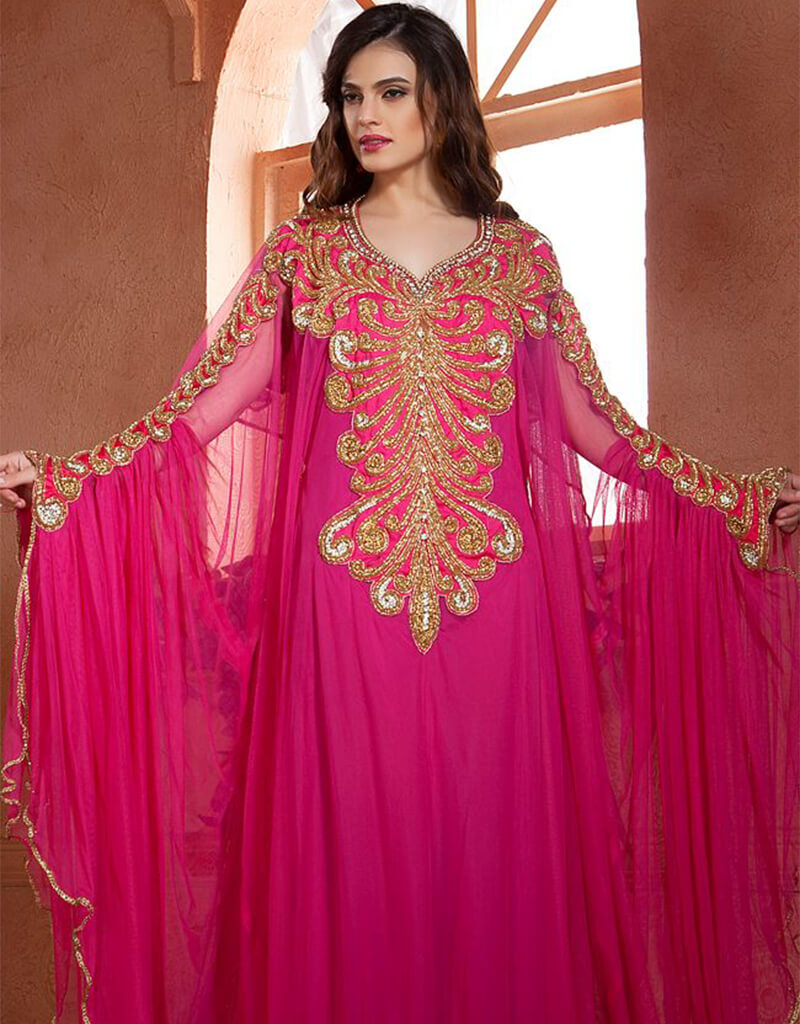 Chic Pink net Hand made heavy golden Embroidery Farasha Farasha, Copper ...