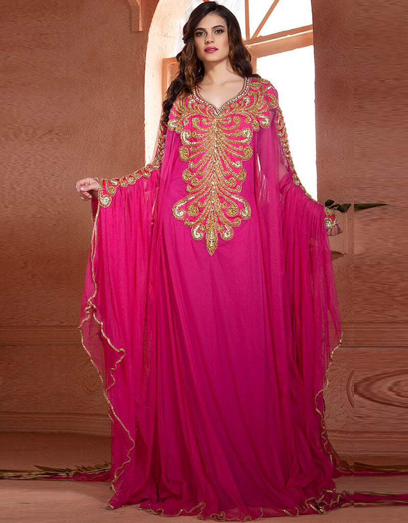 Chic Pink net Hand made heavy golden Embroidery Farasha Farasha, Copper ...