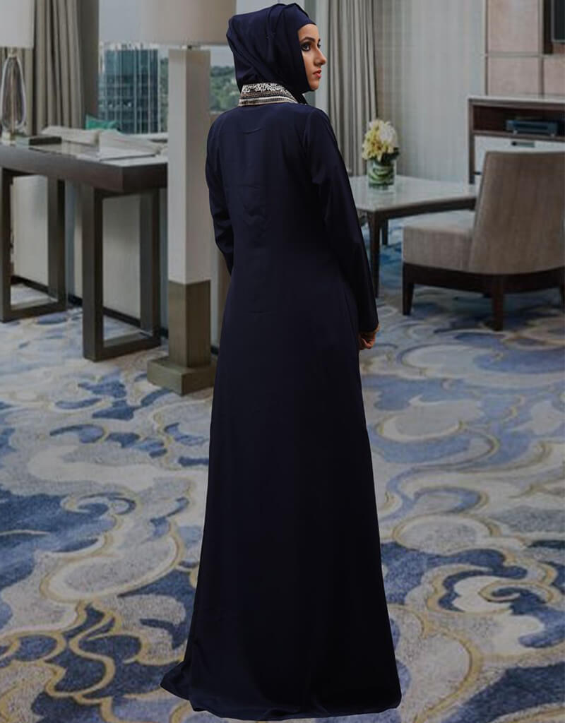 Dubai Dark Blue Crepe Hand Silver Embroidery Moroccan Moroccan, Silver ...