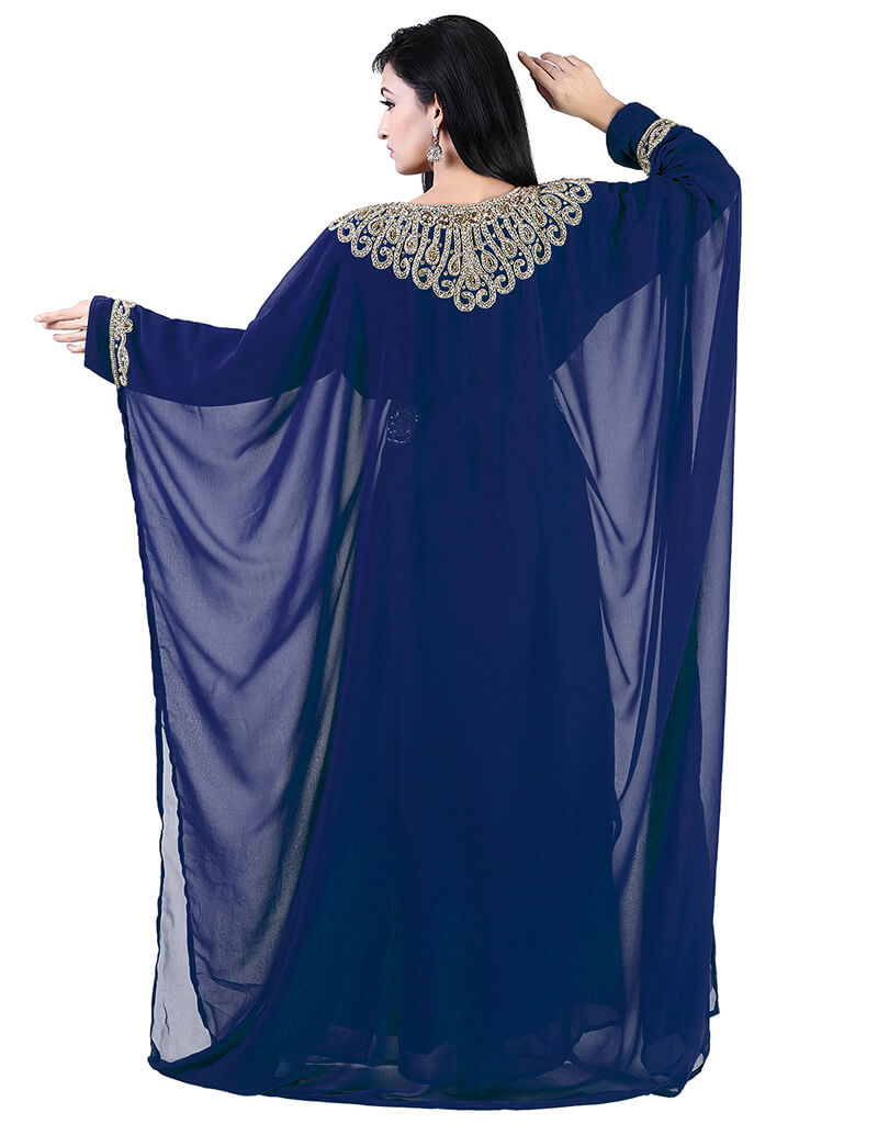 Traditional Blue Colored Georgette Heavy Farasha Farasha, Golden ...