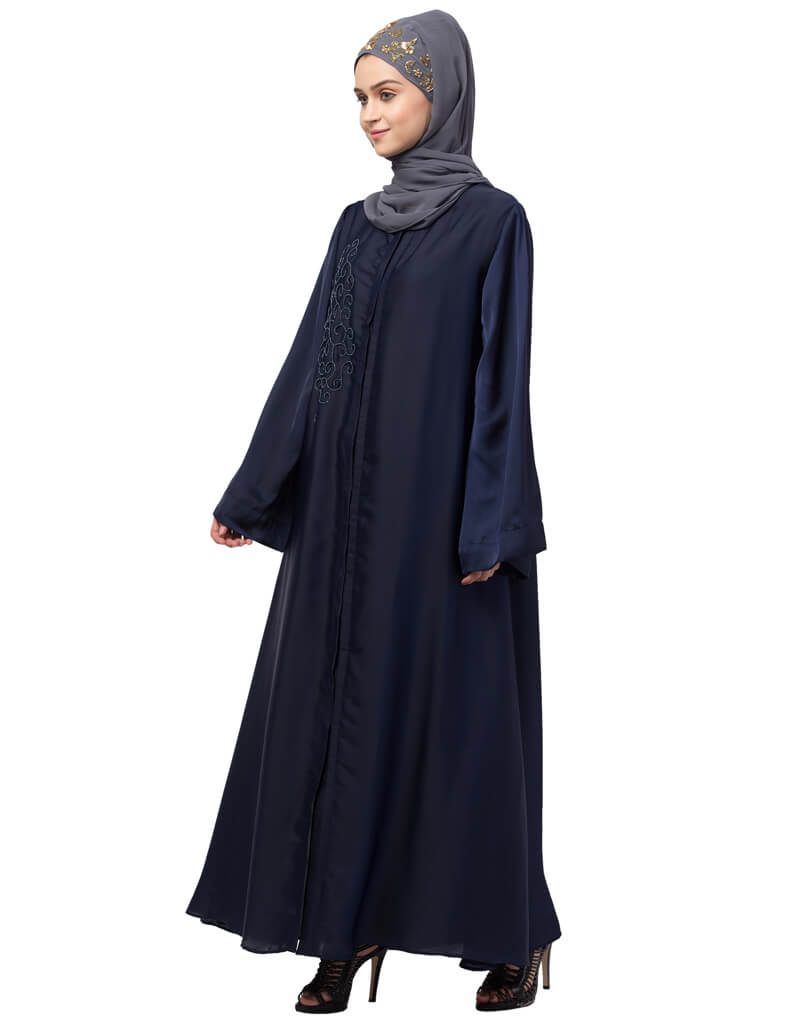 Chic Front Open one side hand work Abaya Blue Flared, Modest, Nida ...