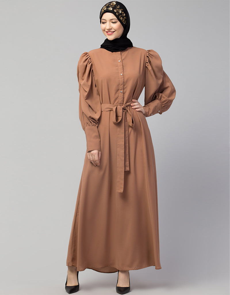 Modest Front open till waist Skin Color Casual Abaya Skin Front Open ...