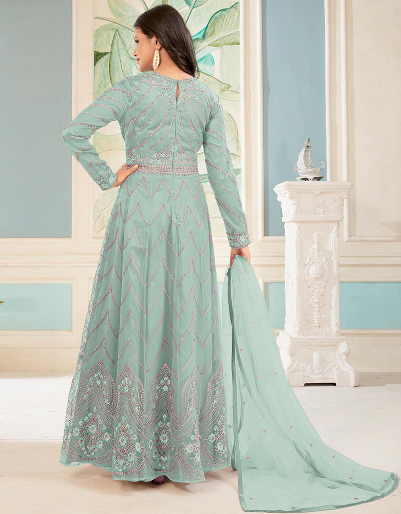 Heavy Designer Suit Collection Here In Green Net With Anarkali And ...