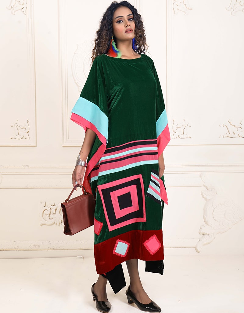 Muslimah Gable Green Color Multi Color Kaftan Kaftan, Multi, Velvet ...
