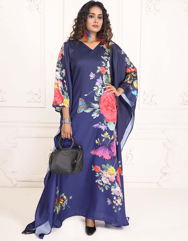 Dubai Purple Haze Color Flower Print Rayon Kaftan Kaftan, Multi, Rayon ...