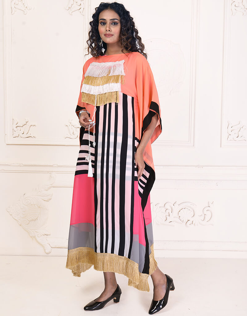 Islamic Peachy Pink Real Georgette Summer party Wear Kaftan Farasha ...