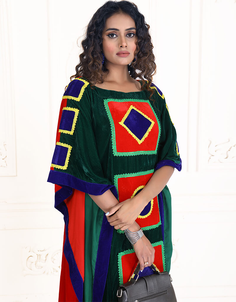 Arabic Palm Green Color Real Velvet multi Print Modern Kaftan Kaftan ...